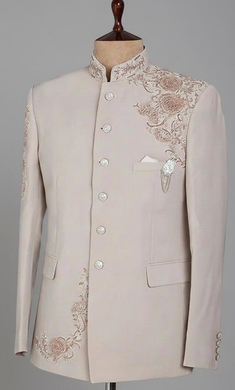 Cream Embroidered Sherwani Jacket for Men | Designer Indian Groom Wear ...