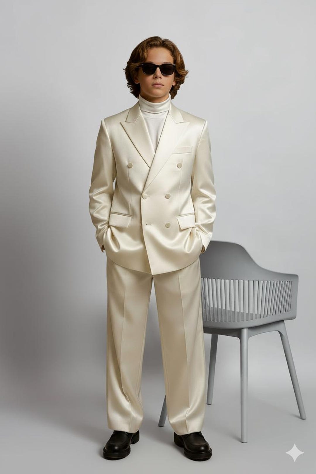 Ivory Satin Double-breasted Suit - Luxe Men's, Gender Neutral Formal ...