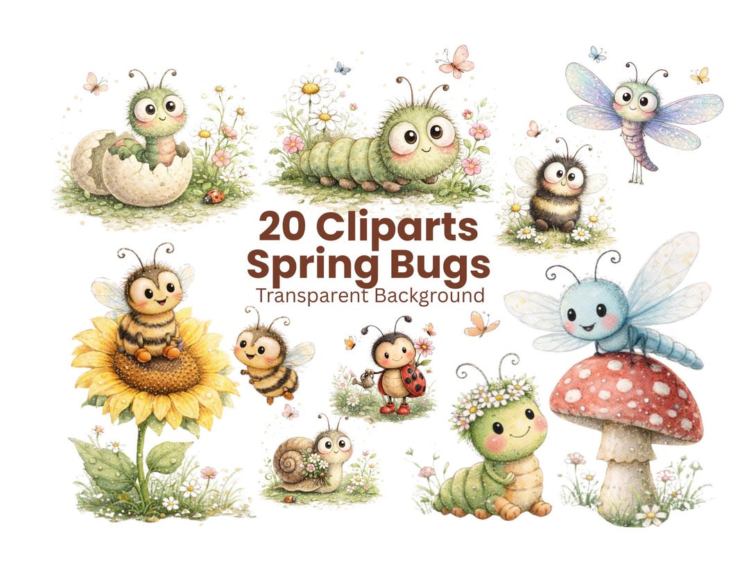 Spring Bugs Clipart | Cute Insects PNG Bundle | Garden Bugs Clipart ...