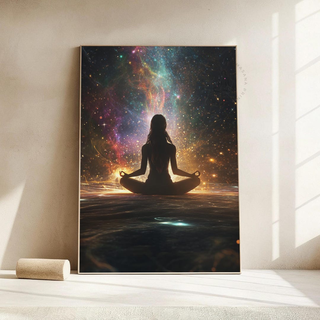 Cosmic Yoga Print – Woman in Lotus Pose, Celestial Art (digital ...