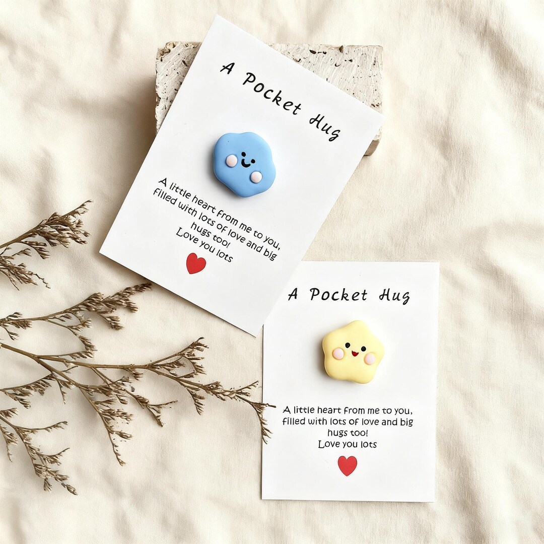 English Encouragement Pocket Hug Card, Cloud and Star Dotted Design ...
