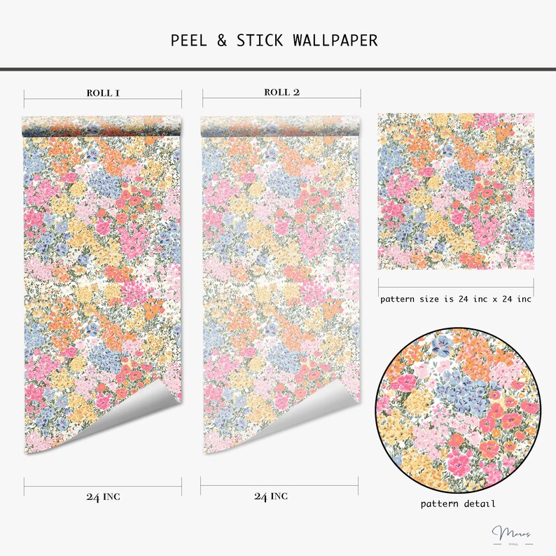 Pastel Floral Wallpaper – Removable Peel and Stick Mural - Etsy