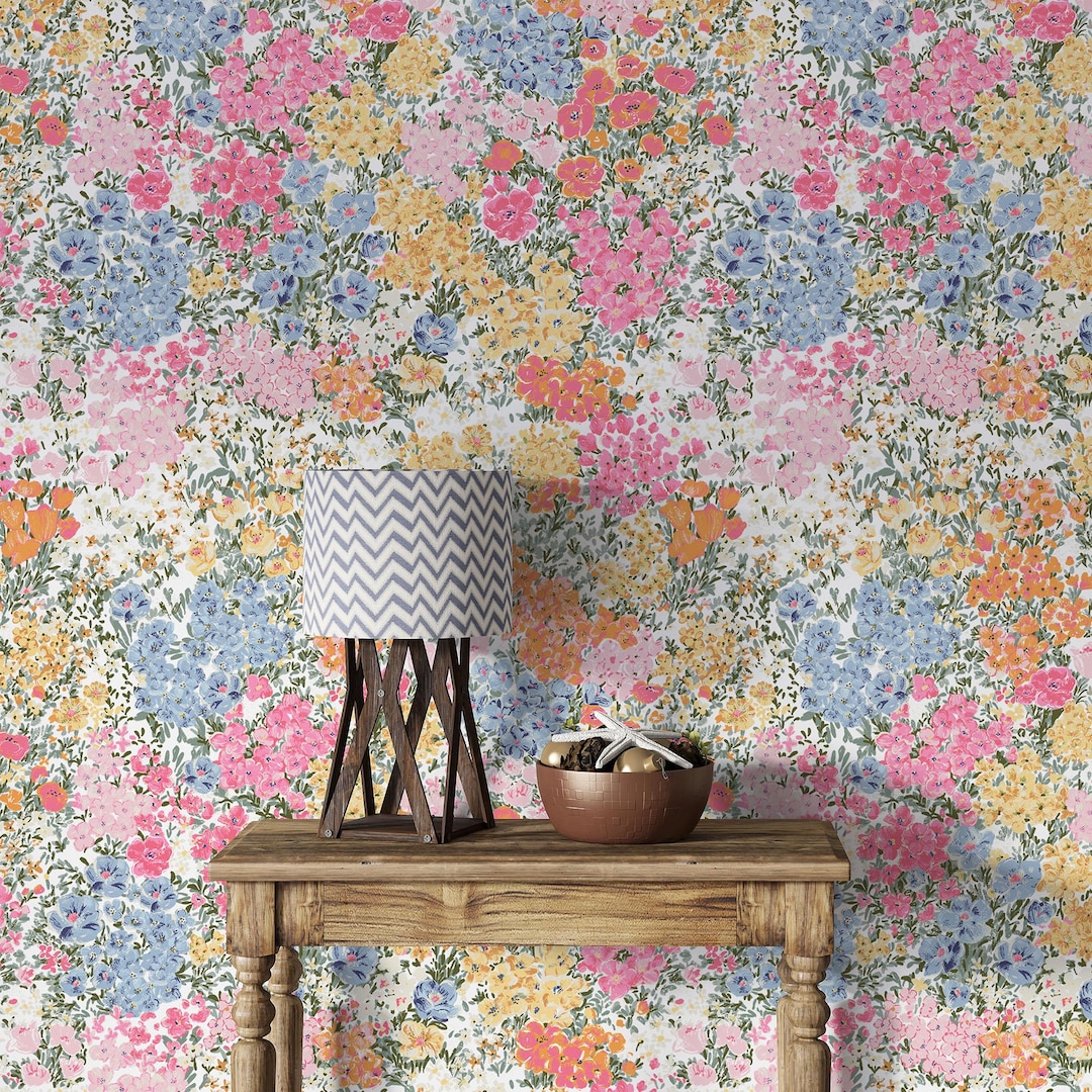 Pastel Floral Wallpaper – Removable Peel and Stick Mural - Etsy