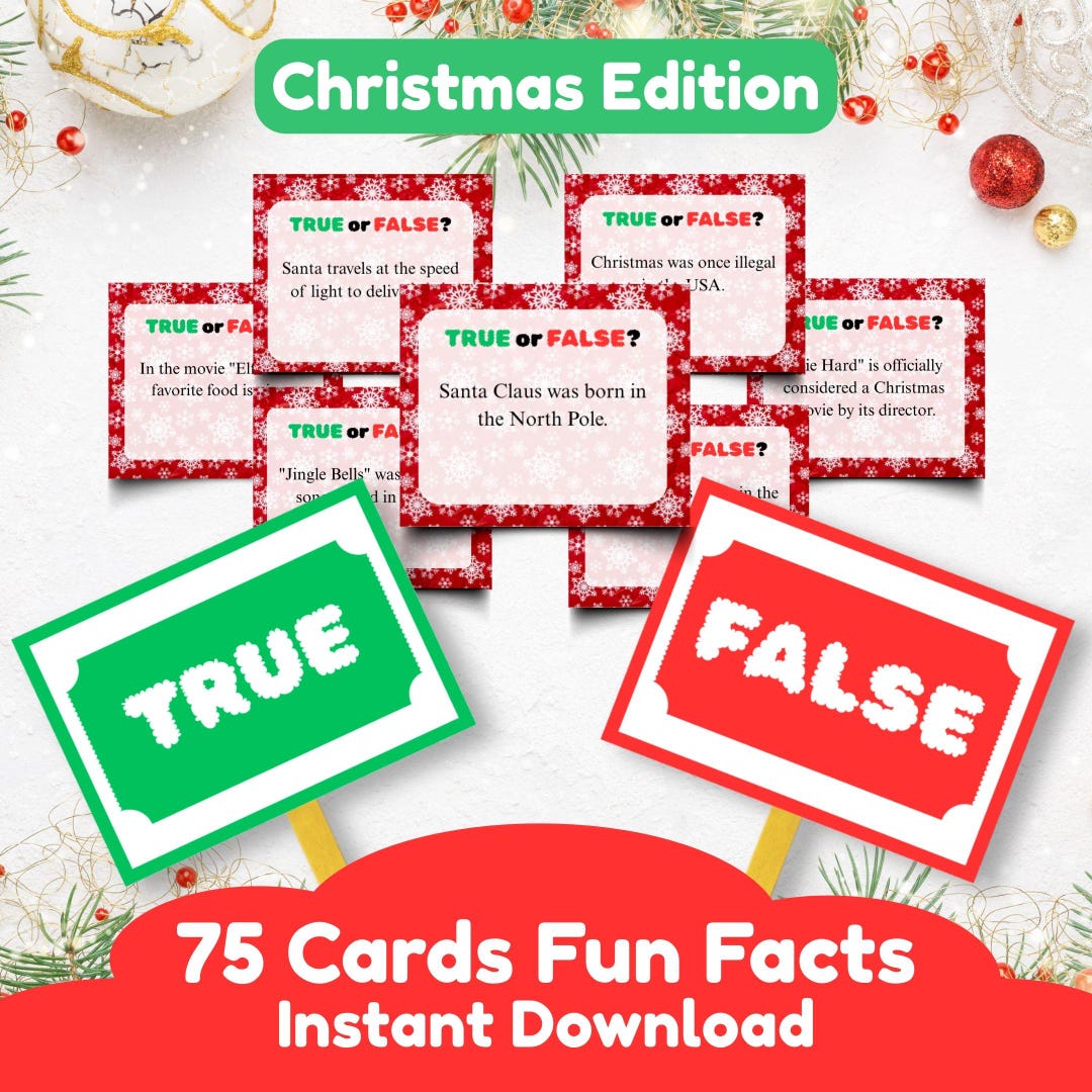 Printable Christmas True of False Family Holiday Trivia Game Digital ...