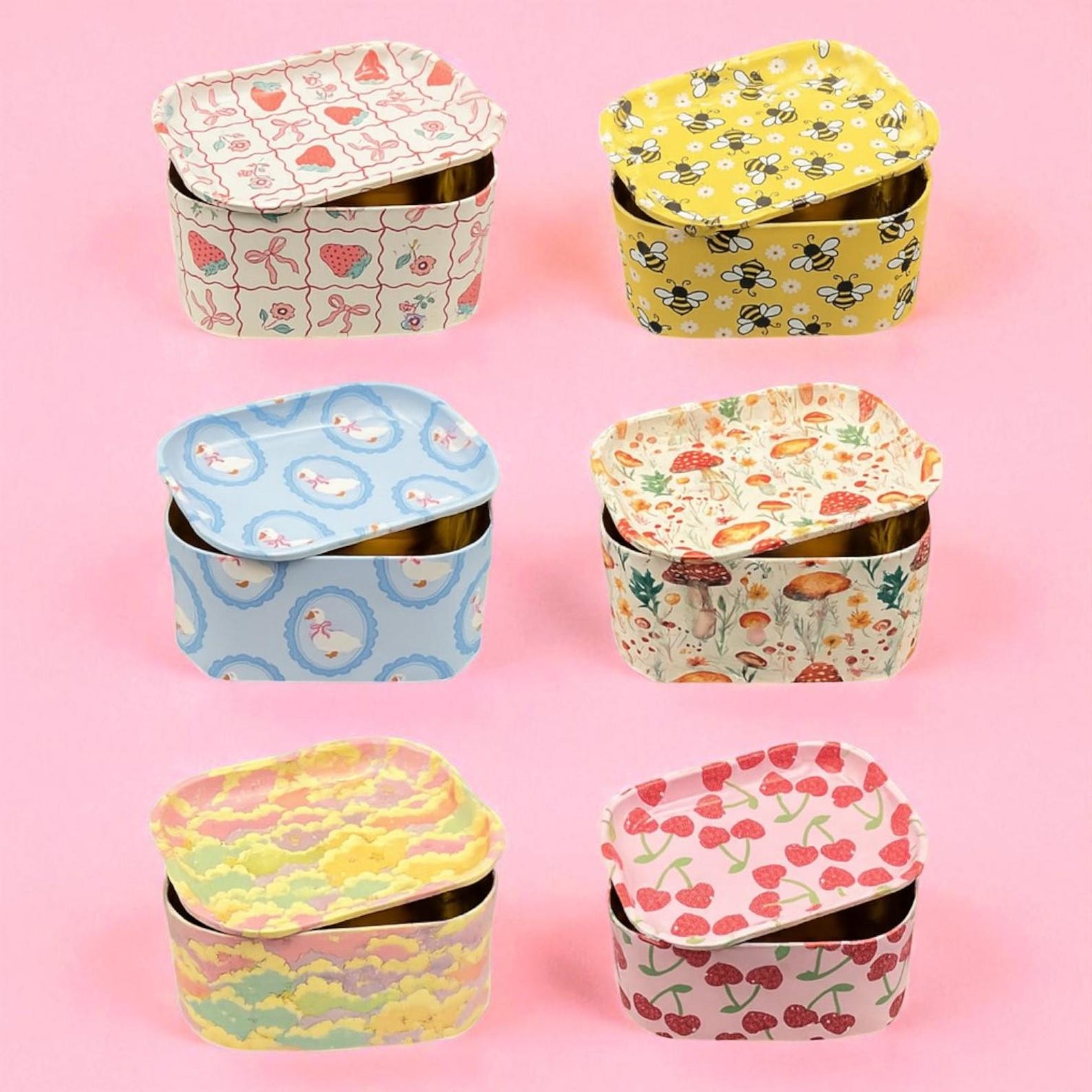 Clouds Tin Storage Box With Tray Lid, Large Metal Stash Container ...