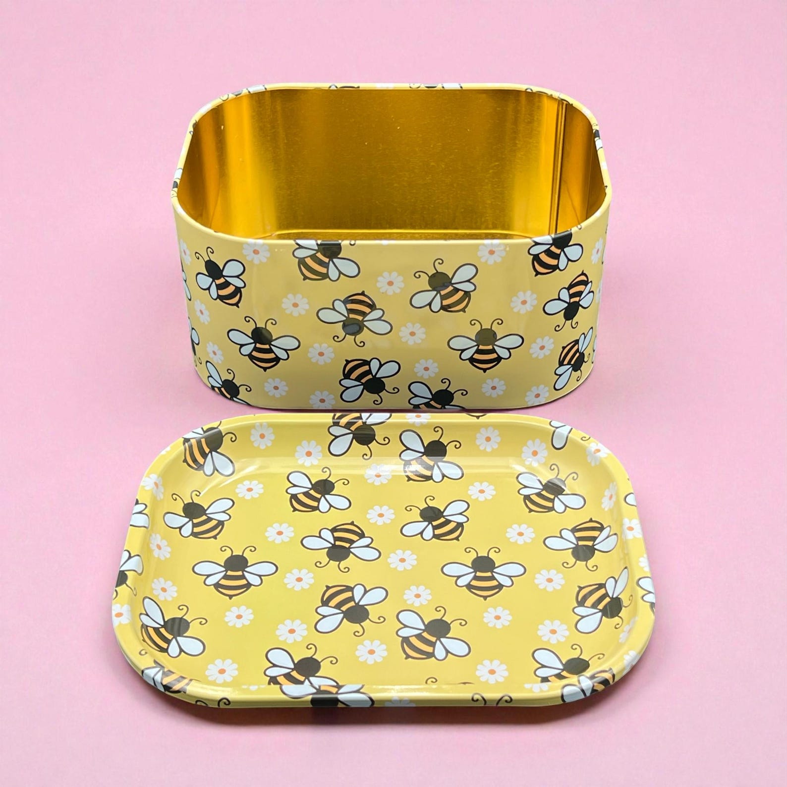 Bee Tin Storage Box With Tray Lid, Large Metal Stash Container Cute ...
