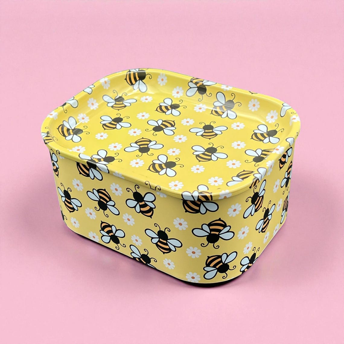 Bee Tin Storage Box With Tray Lid, Large Metal Stash Container Cute ...