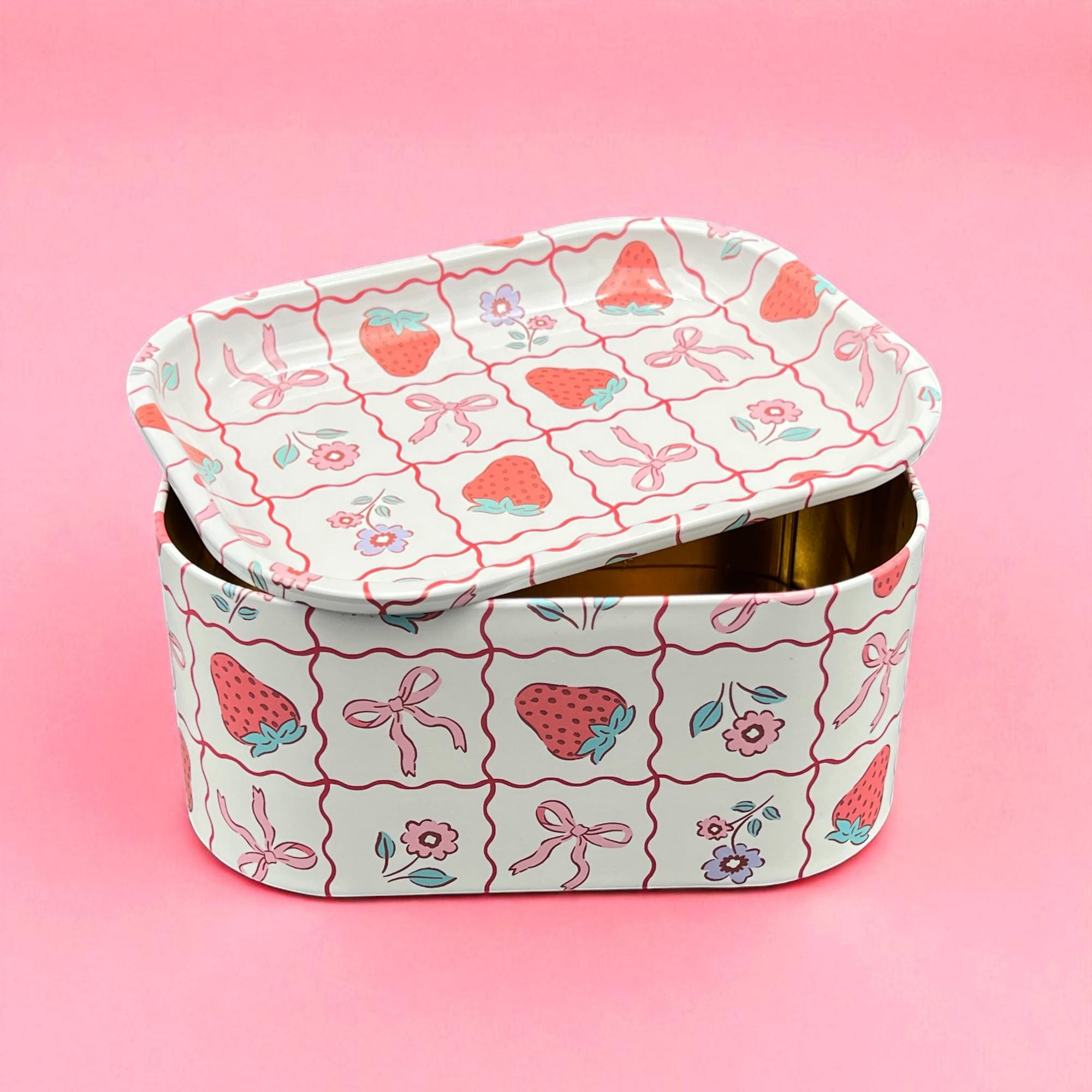 Tin Box Storage With Tray Lid, Large Metal Stash Container Cute Designs ...