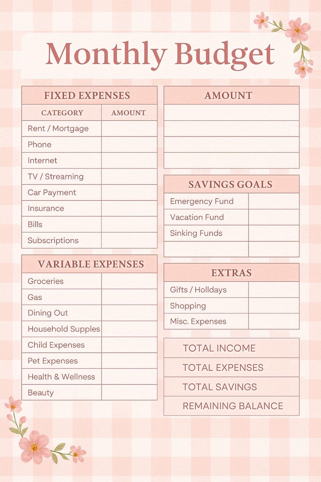 Printable Monthly Budget Planner | Financial Tracker Template (PDF) - Etsy