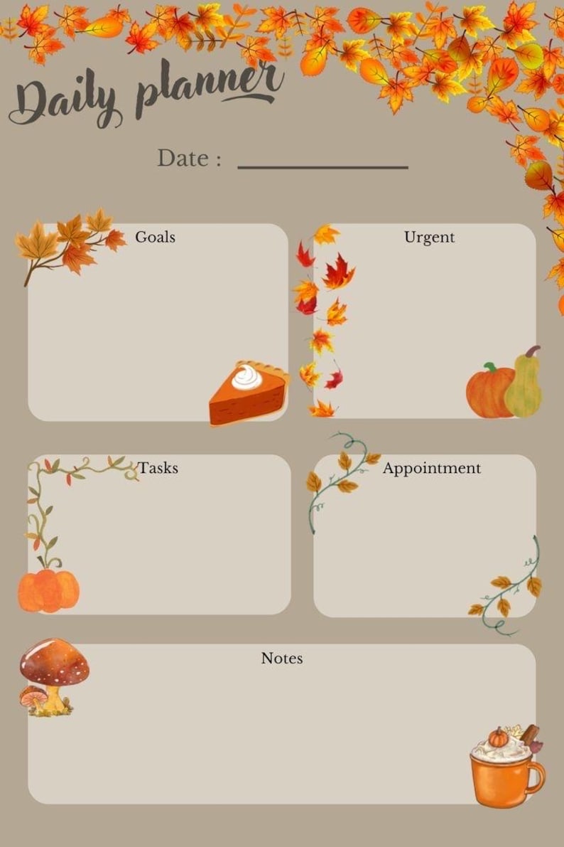 Daily Planner Printable PDF, Fall & Halloween Theme, Digital Download ...