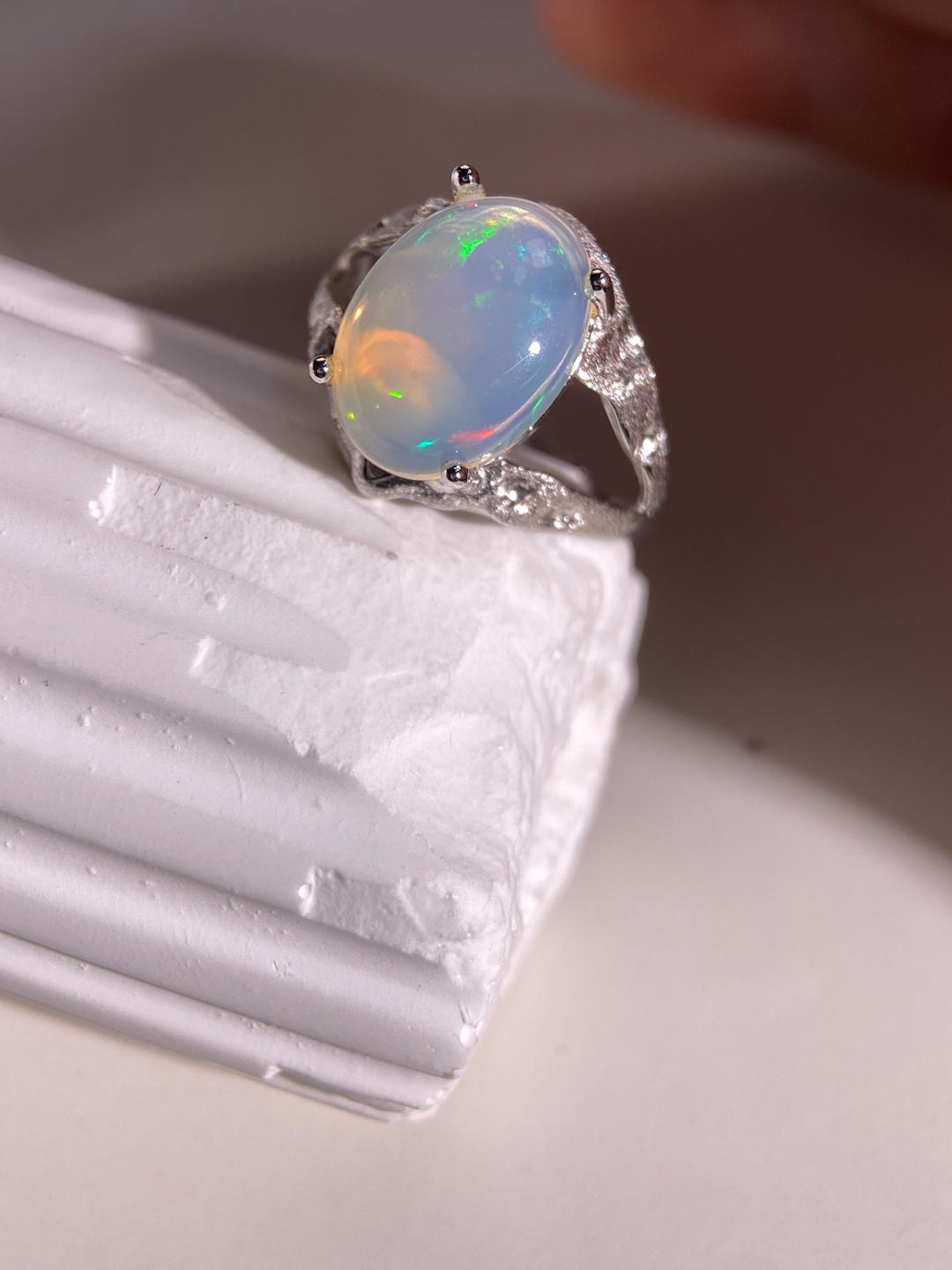 White Opal Ring: 925 Sterling Silver Twig Band, October Birthstone - Etsy