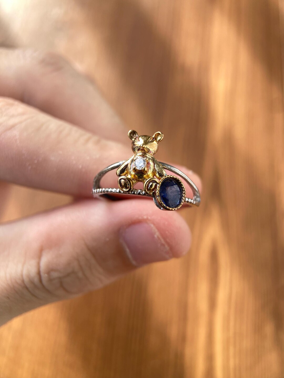 Teddy Bear Sapphire Ring Sterling Silver Gold Plated Animal Jewelry ...