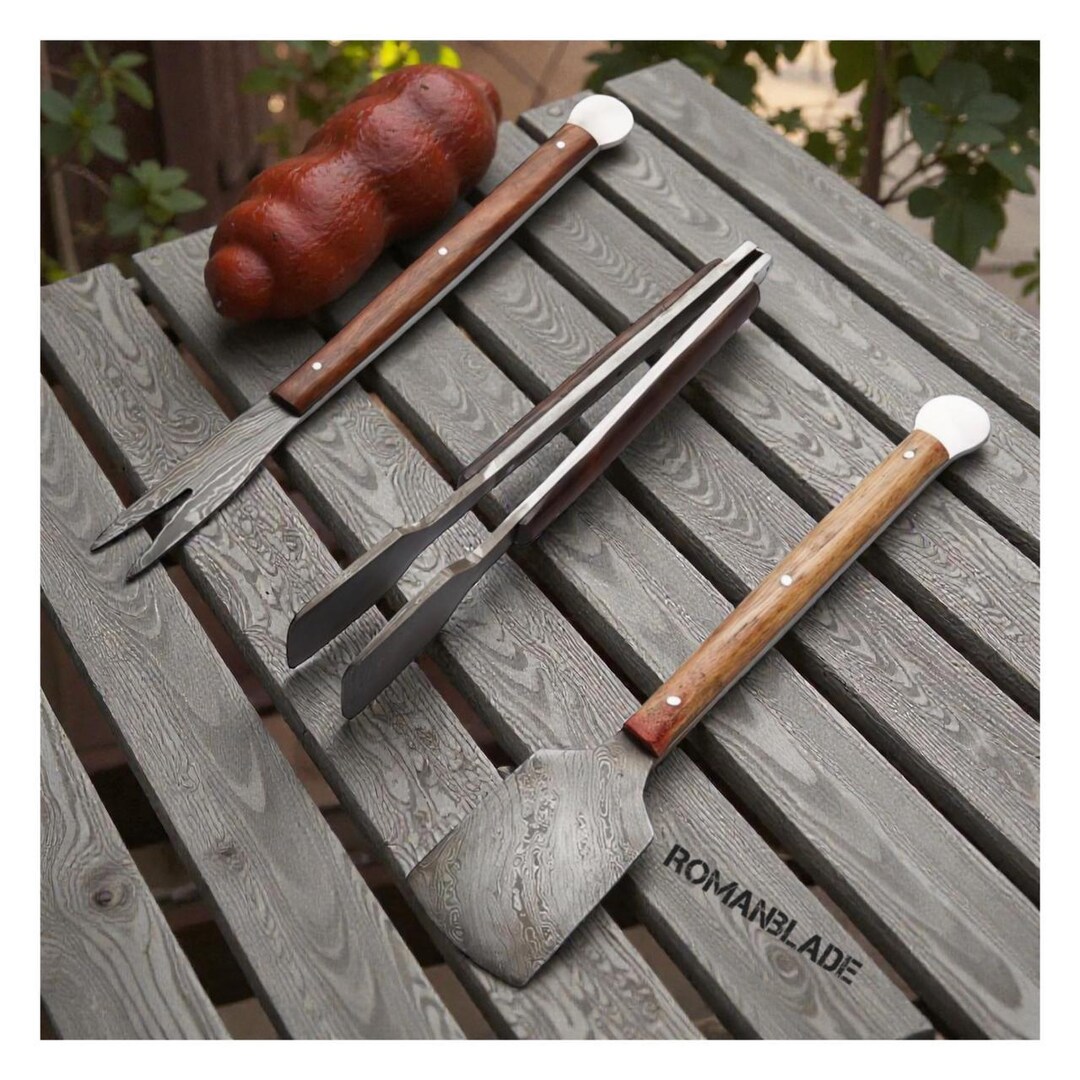 Personalized BBQ Grill Tool Set – Hand Forged Steel Fork, Spatula ...