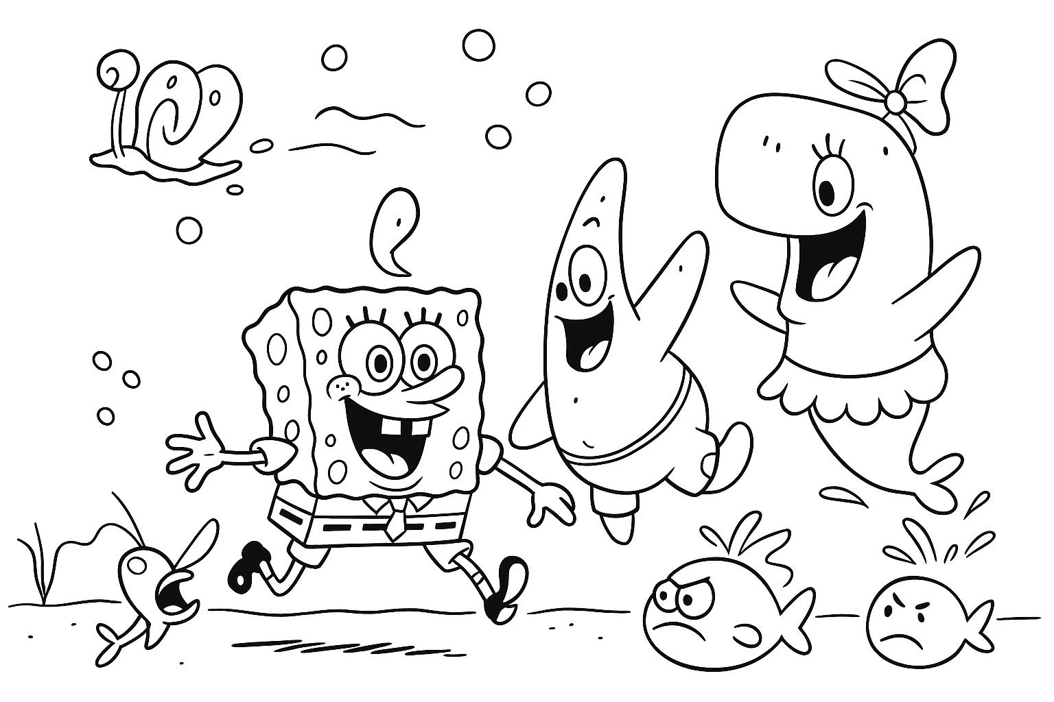 Spongebob and Friends in Mr. Krabs Class Coloring Pages - Etsy