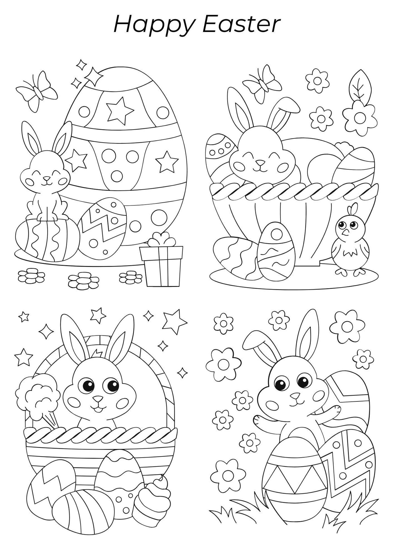 Happy Easter Bunny & Eggs Coloring Pages - Etsy
