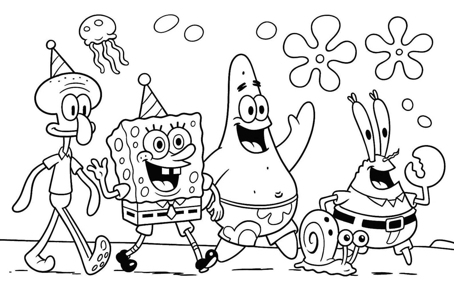 Spongebob and Friends in Mr. Krabs Class Coloring Pages - Etsy
