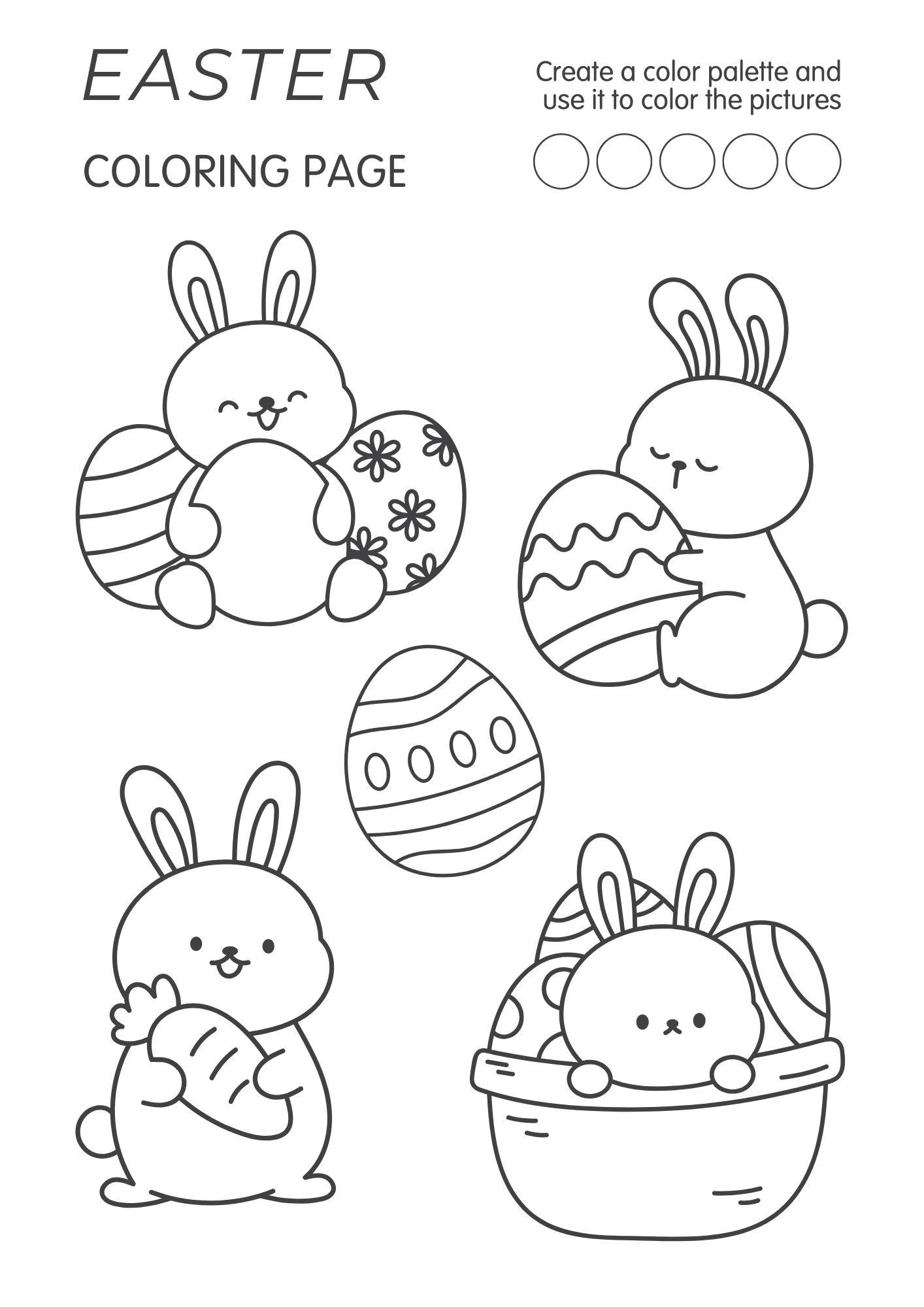 Happy Easter Bunny & Eggs Coloring Pages - Etsy