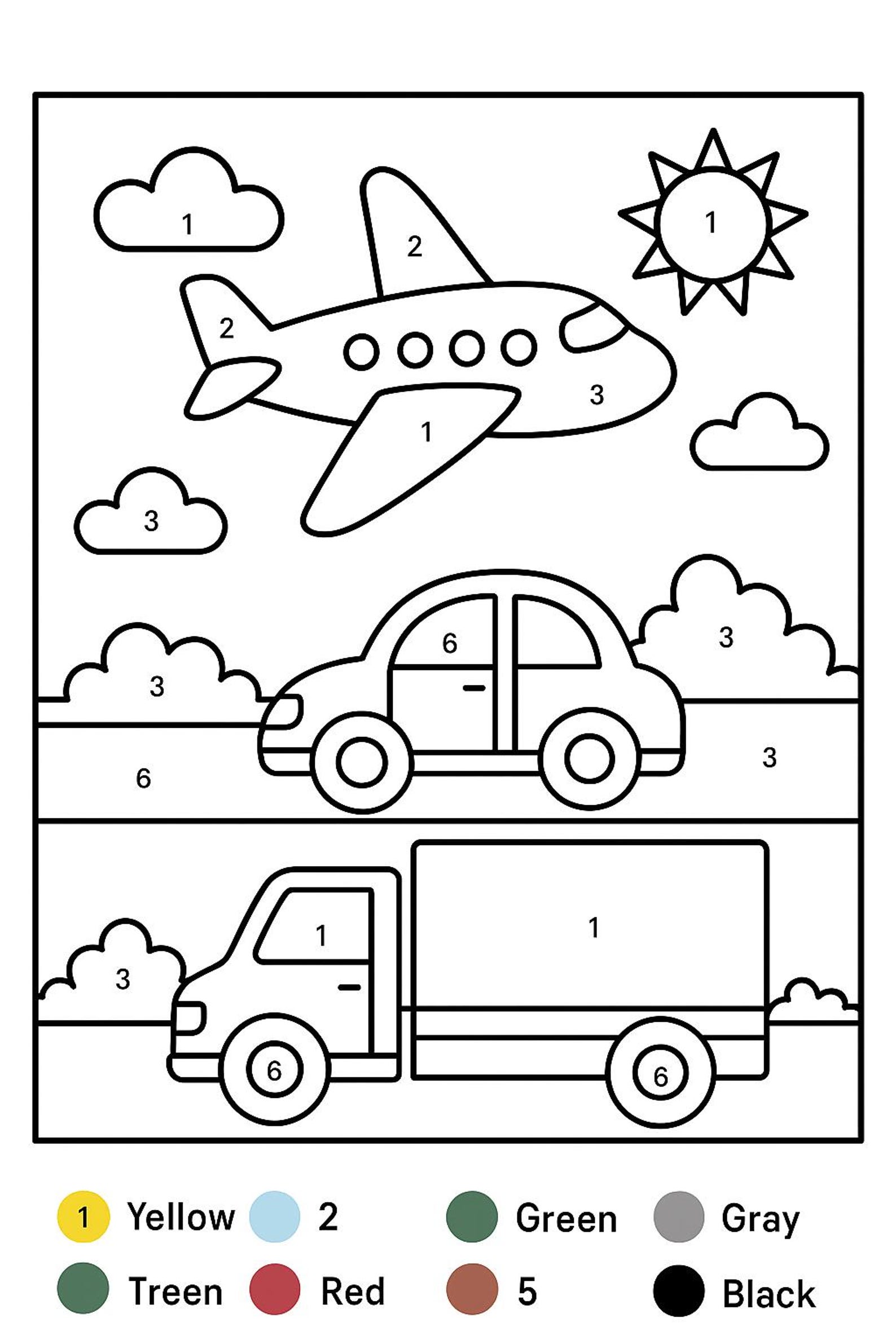 Vehicles Color-by-number Coloring Page - Etsy