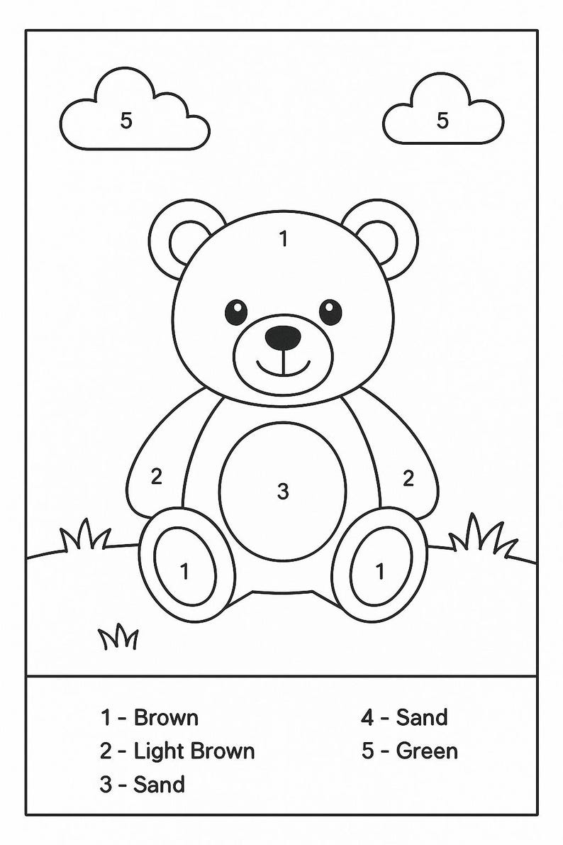 Teddy Bear Color-by-number Coloring Page - Etsy