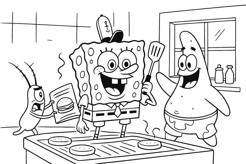 Spongebob and Friends in Mr. Krabs Class Coloring Pages - Etsy