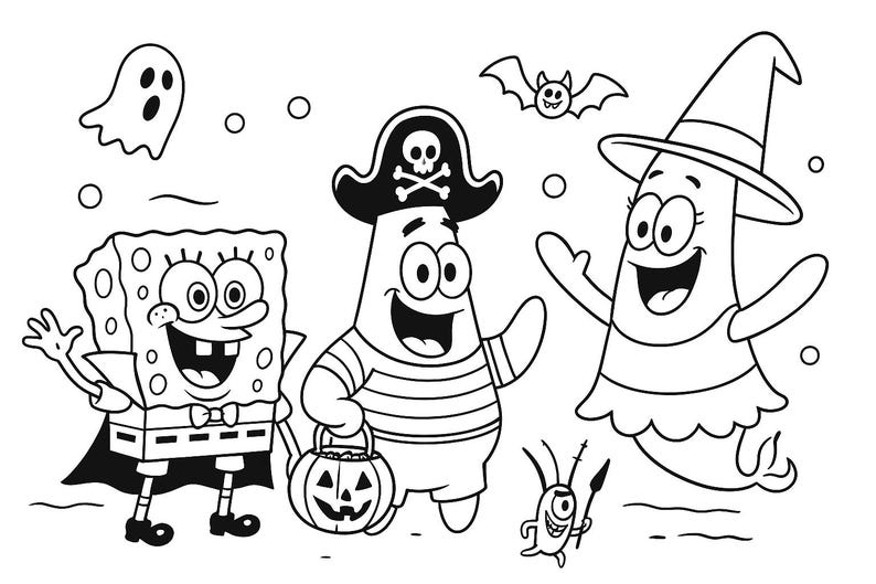 Spongebob and Friends in Mr. Krabs Class Coloring Pages - Etsy