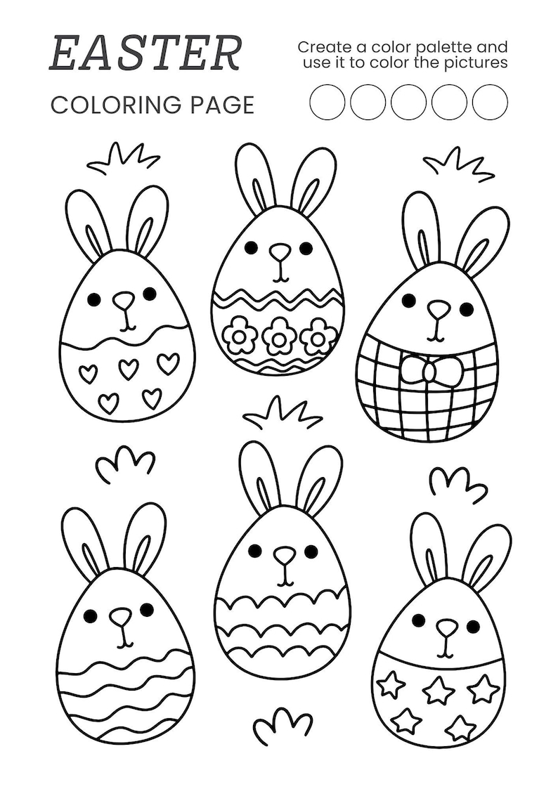 Happy Easter Bunny & Eggs Coloring Pages - Etsy