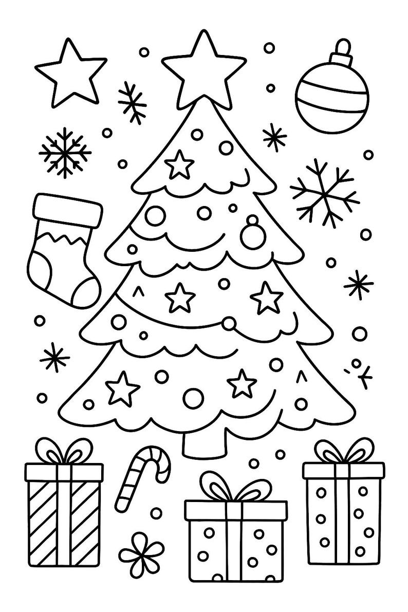 Christmas Tree and Decorations Coloring Page - Etsy Italia