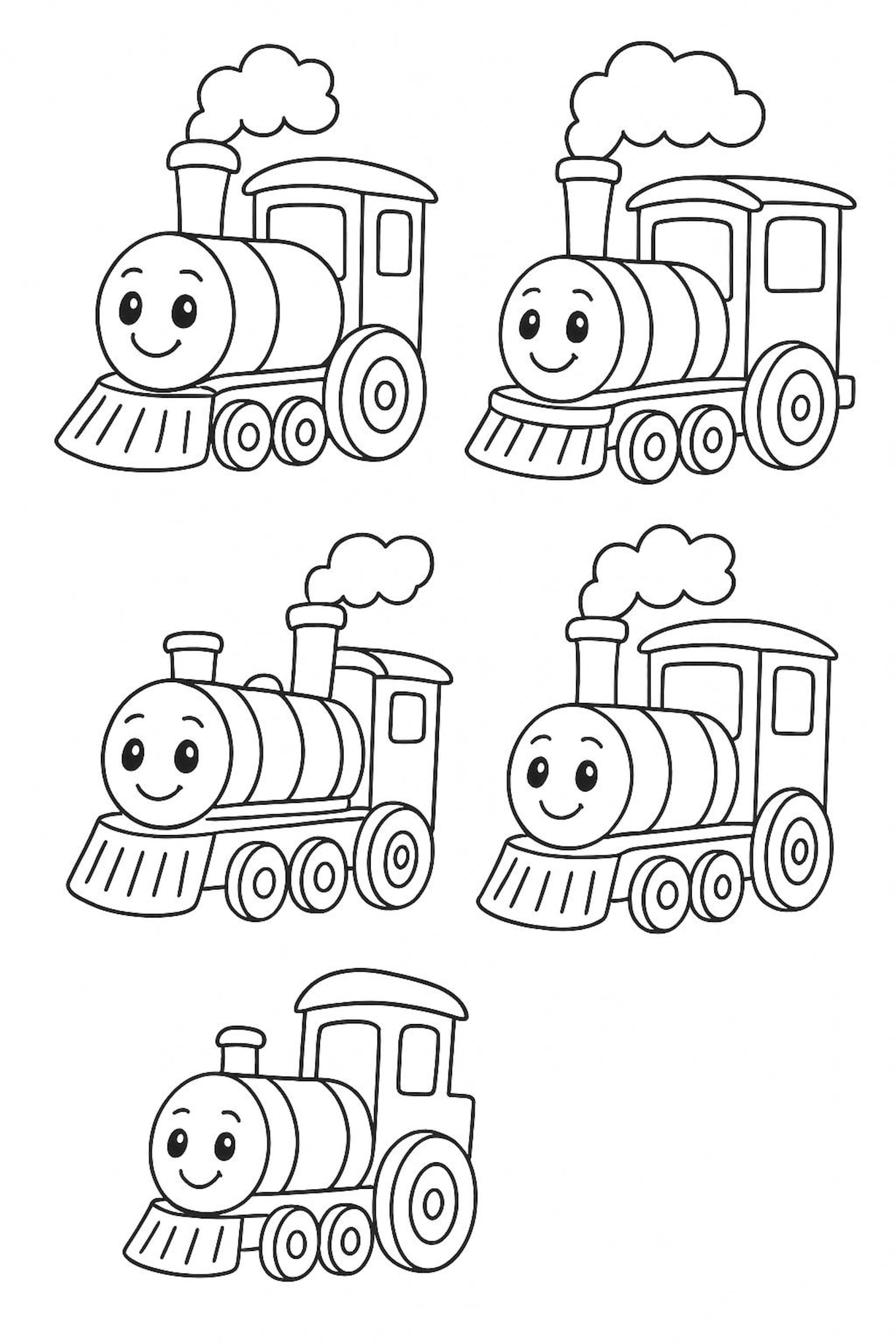 Funny Cartoon Car Train Engine Coloring Page - Etsy