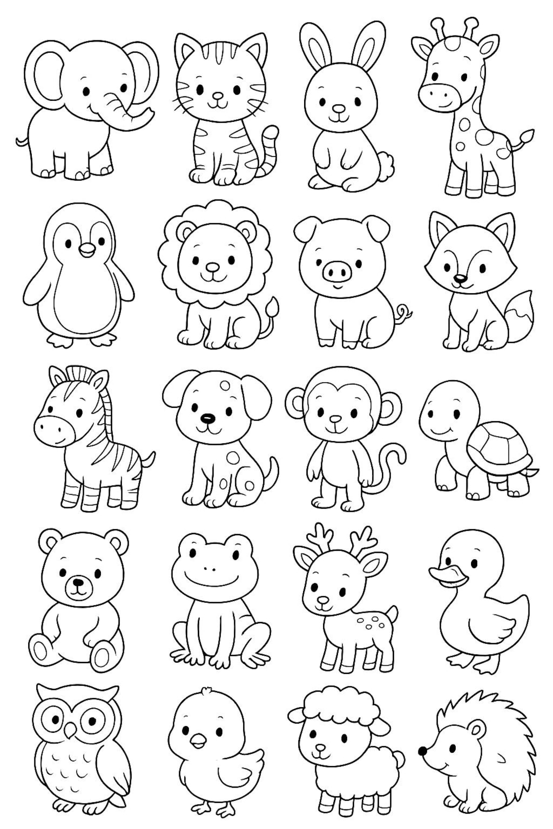 Small Cartoon Animal Coloring Page for Kids (digital Download) - Etsy