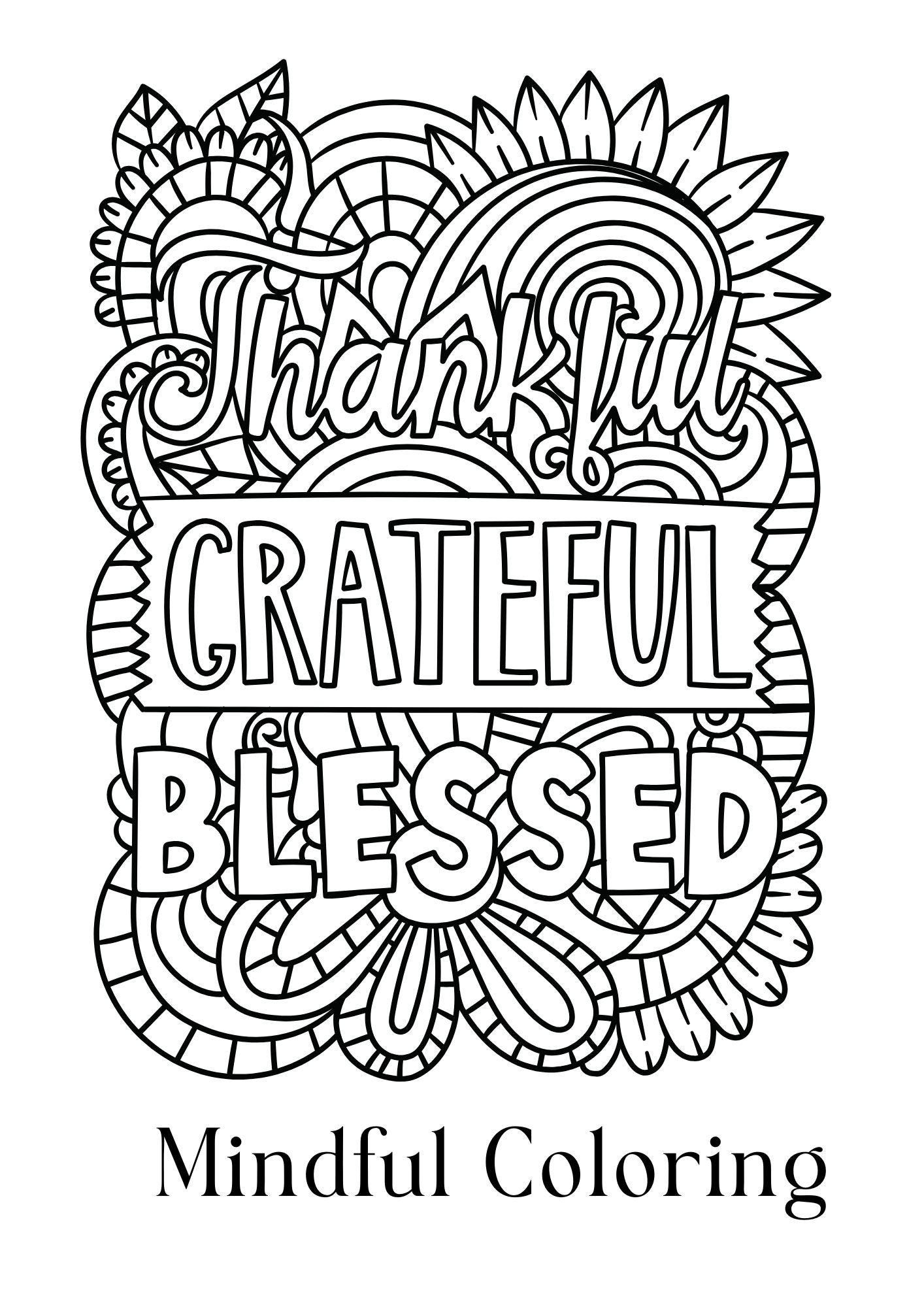 Thankful, Grateful, Blessed – Mindful Coloring Pages - Etsy