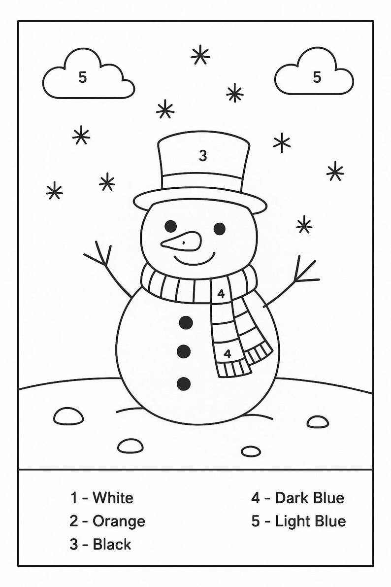 Snowman Color-by-number Coloring Page - Etsy