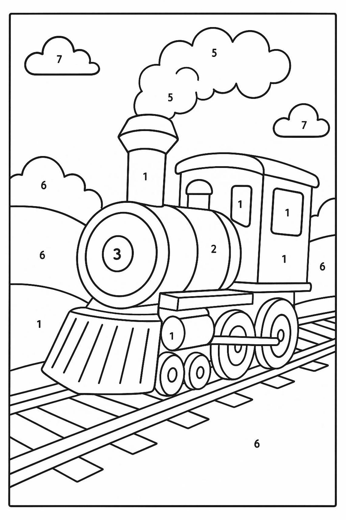 Railway Steam Train Color-by-number Page - Etsy