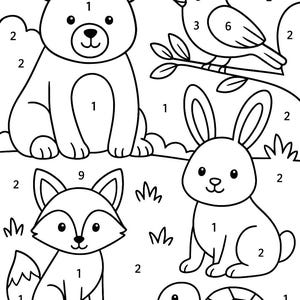 Color by Number Forest Animals for Kids - Etsy