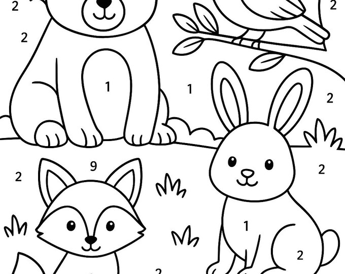 Color by Number Forest Animals for Kids - Etsy