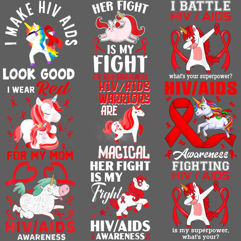 Unicorn AIDS Awareness PNG - Funny HIV Red Ribbon Sublimation Clipart ...