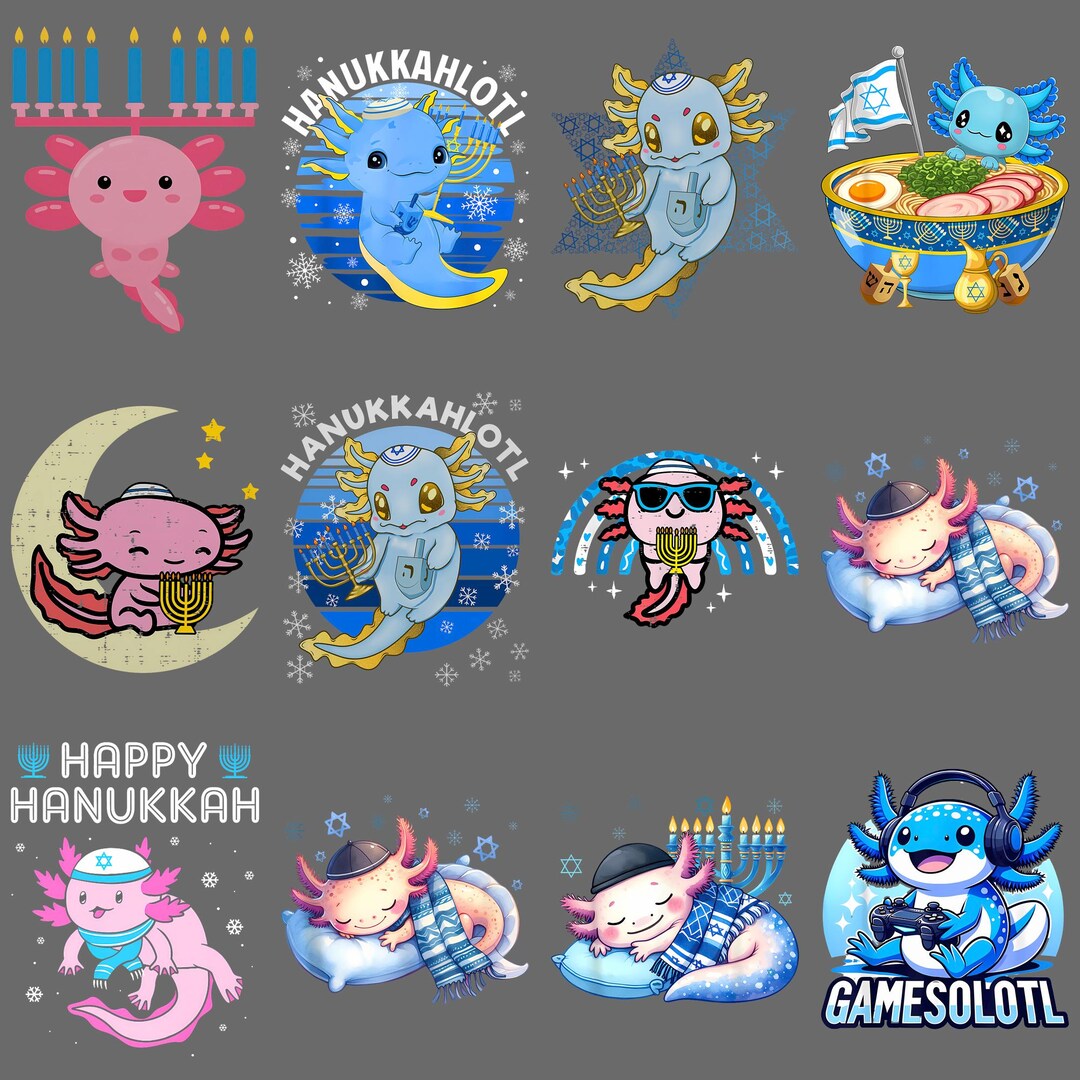 Hanukkahlotl Axolotl PNG - Cute Hanukkah Clipart, Funny Jewish Holiday ...
