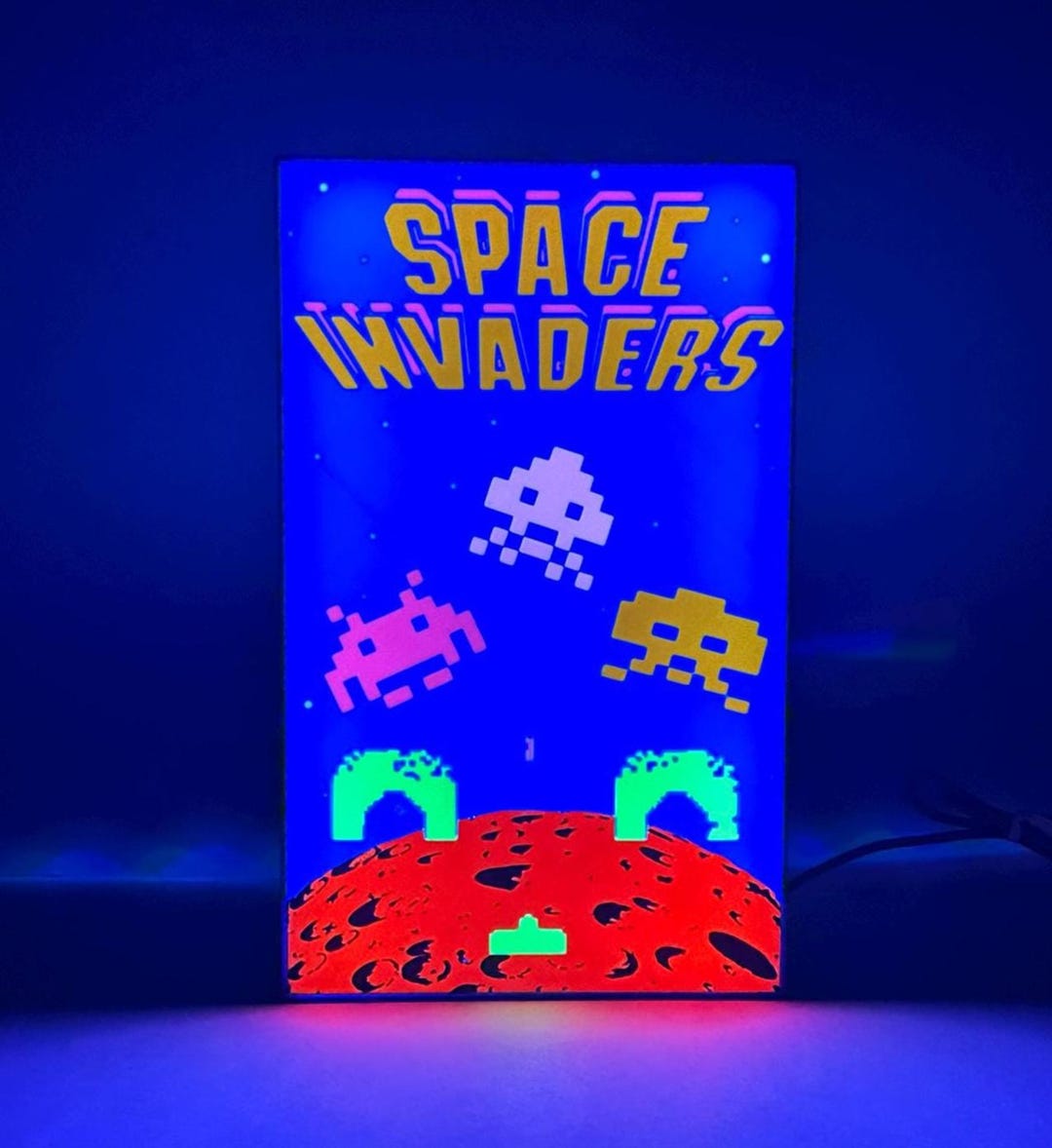 Space Invaders LED Lighted Sign With Remote, Retro Arcade Collectible ...