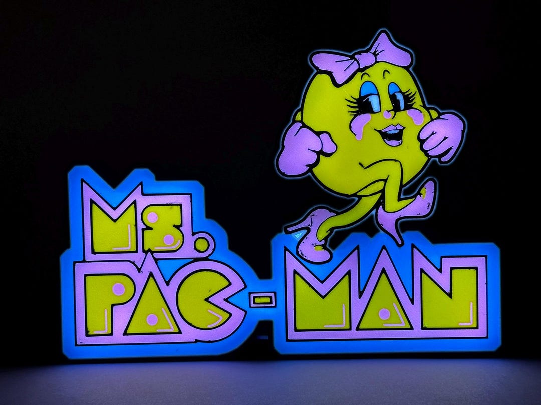Ms. Pac-man LED Lighted Sign With Remote, Retro Arcade Collectible, 3D ...