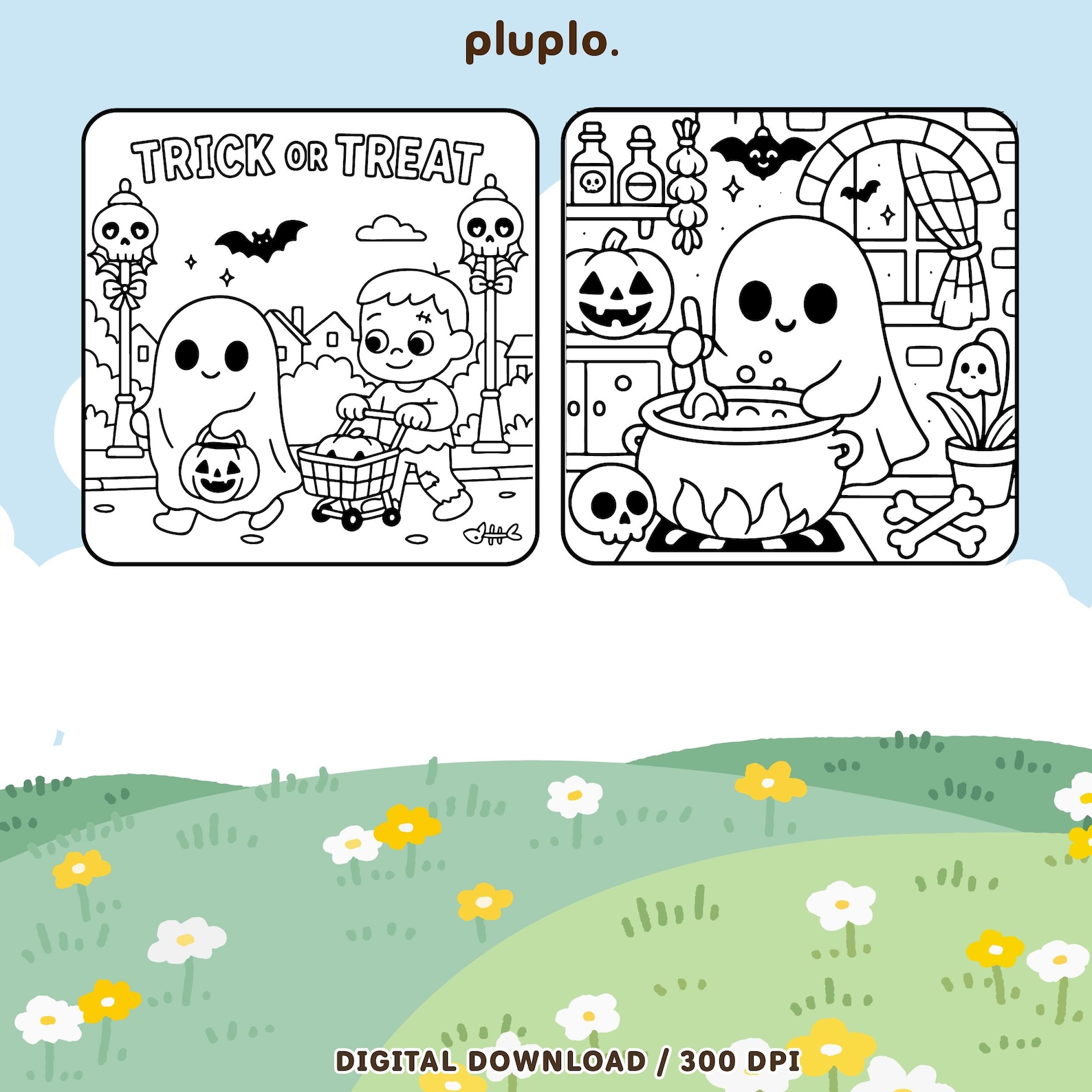Spooky Cute Coloring Pages PDF PNG - 10 Cozy and Comfy Halloween ...