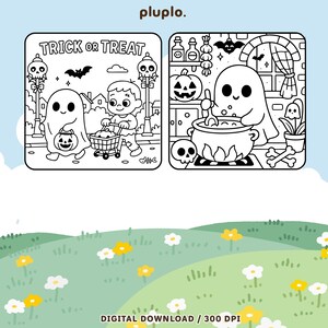 Spooky Cute Coloring Pages PDF PNG - 10 Cozy and Comfy Halloween ...