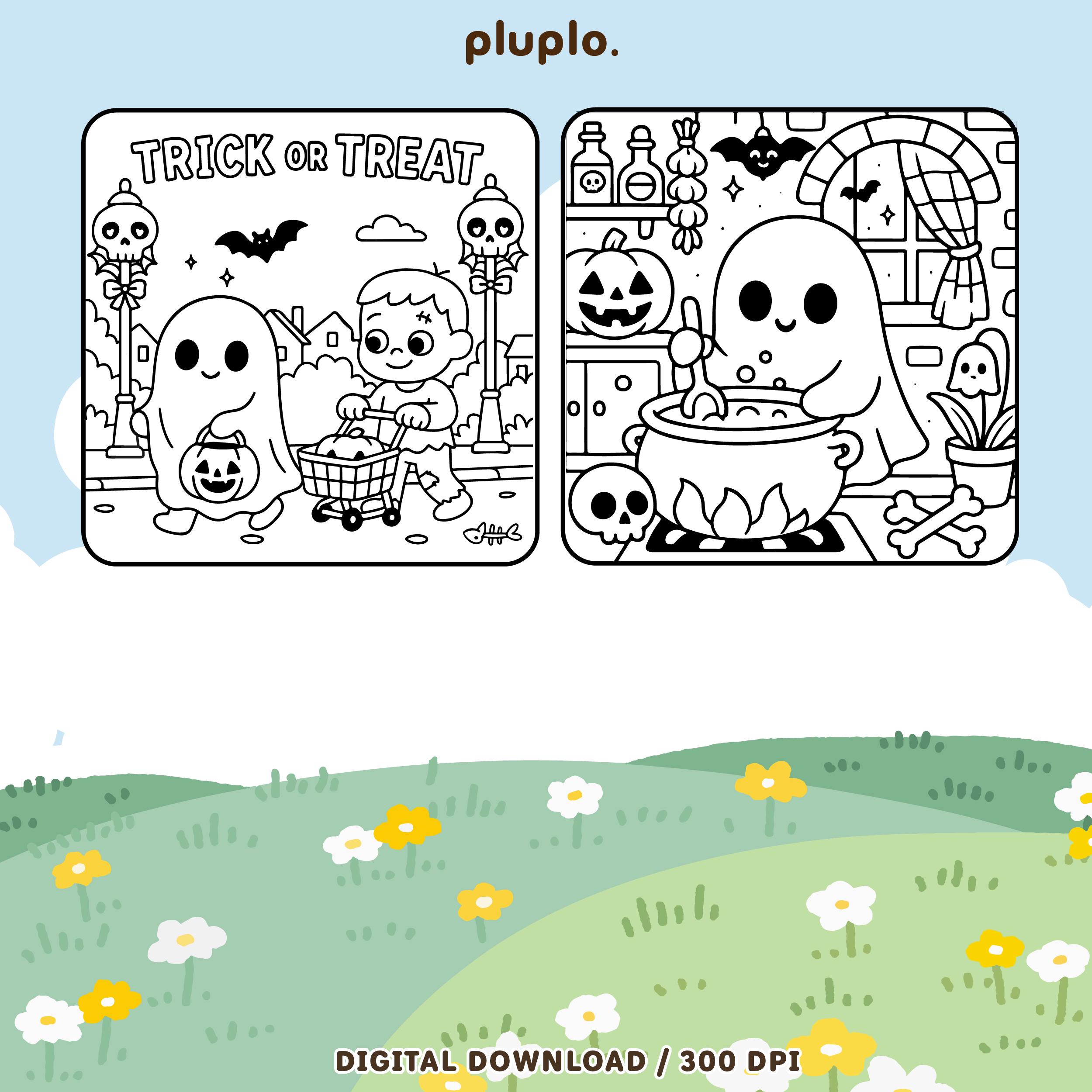 Spooky Cute Coloring Pages PDF PNG - 10 Cozy and Comfy Halloween ...