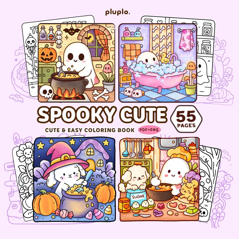 Spooky Cute Ultimate Bold & Easy Coloring Book Bundle - 55 Pages PDF ...