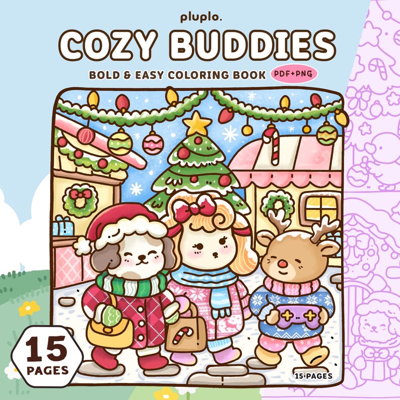 Cozy Buddies Coloring Pages PDF PNG -15 Cozy and Cute Friends Christmas ...