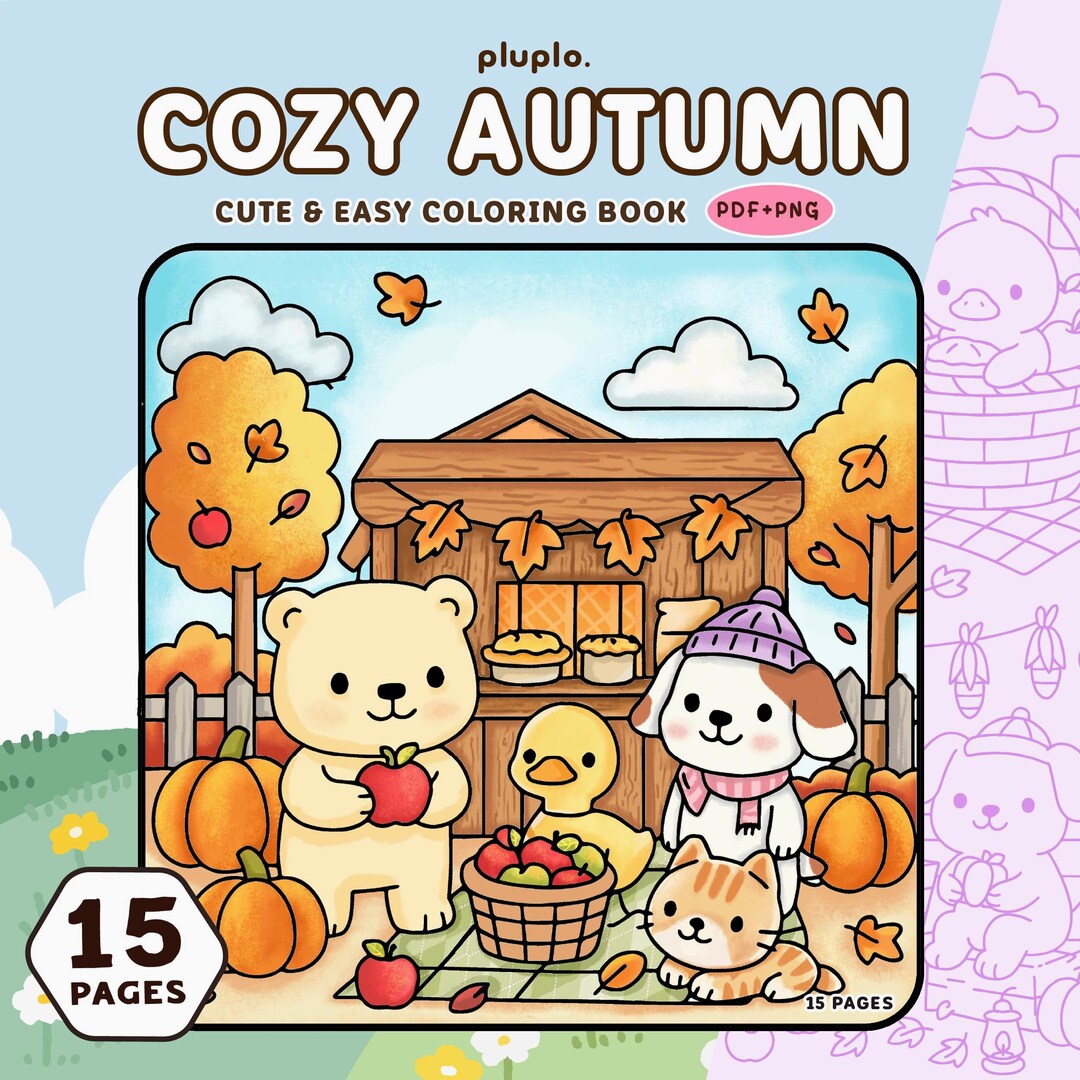 Cozy Autumn Coloring Pages PDF PNG - 15 Cute and Cozy Fall Leaves ...