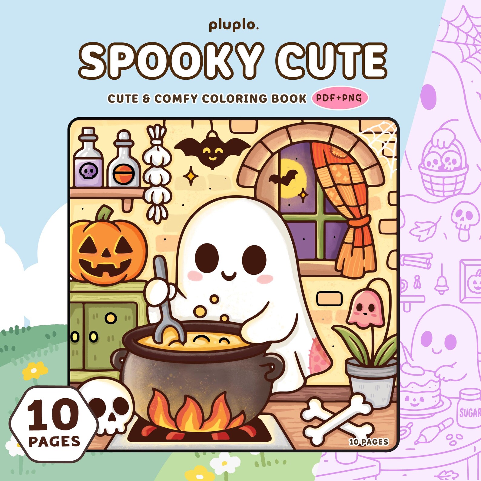 Spooky Cute Coloring Pages PDF PNG - 10 Cozy and Comfy Halloween ...