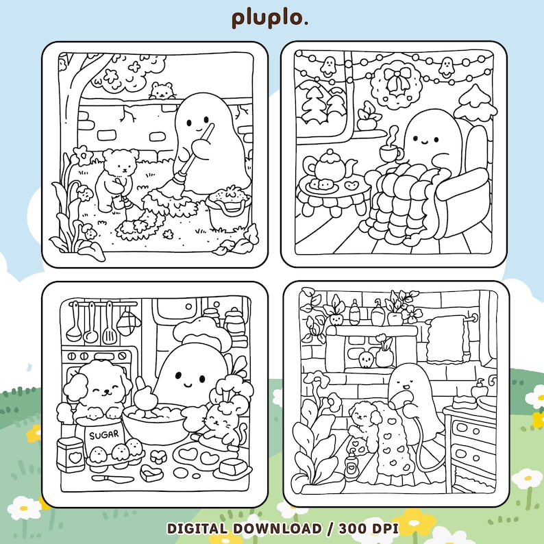 Cozy Spooky Halloween Coloring Book – Ghosts & Friends (PDF/PNG ...