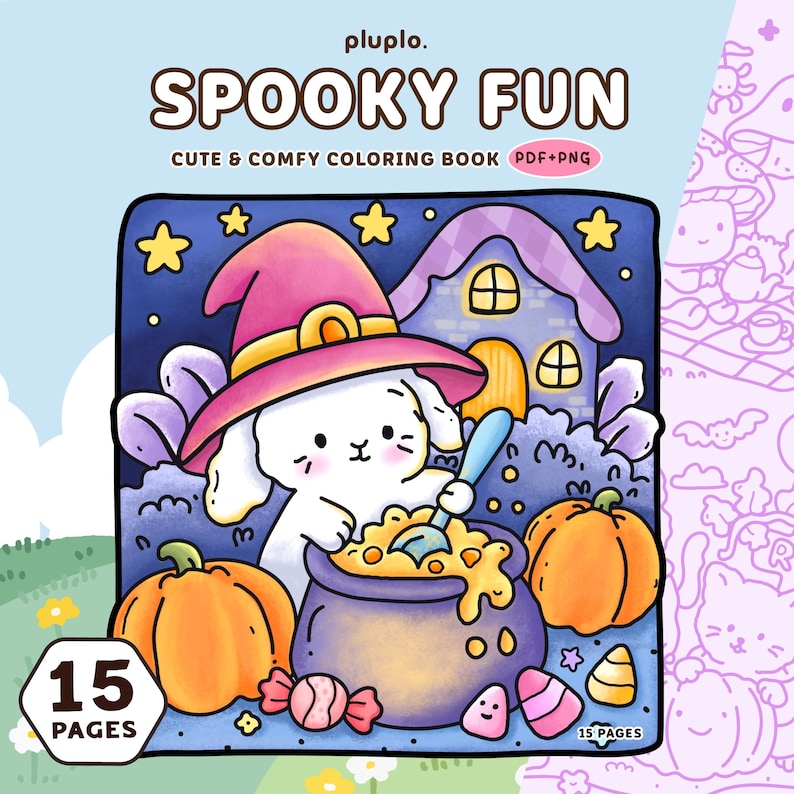 Cute Spooky Fun Coloring Pages PDF PNG -15 Cozy and Comfy With Little ...