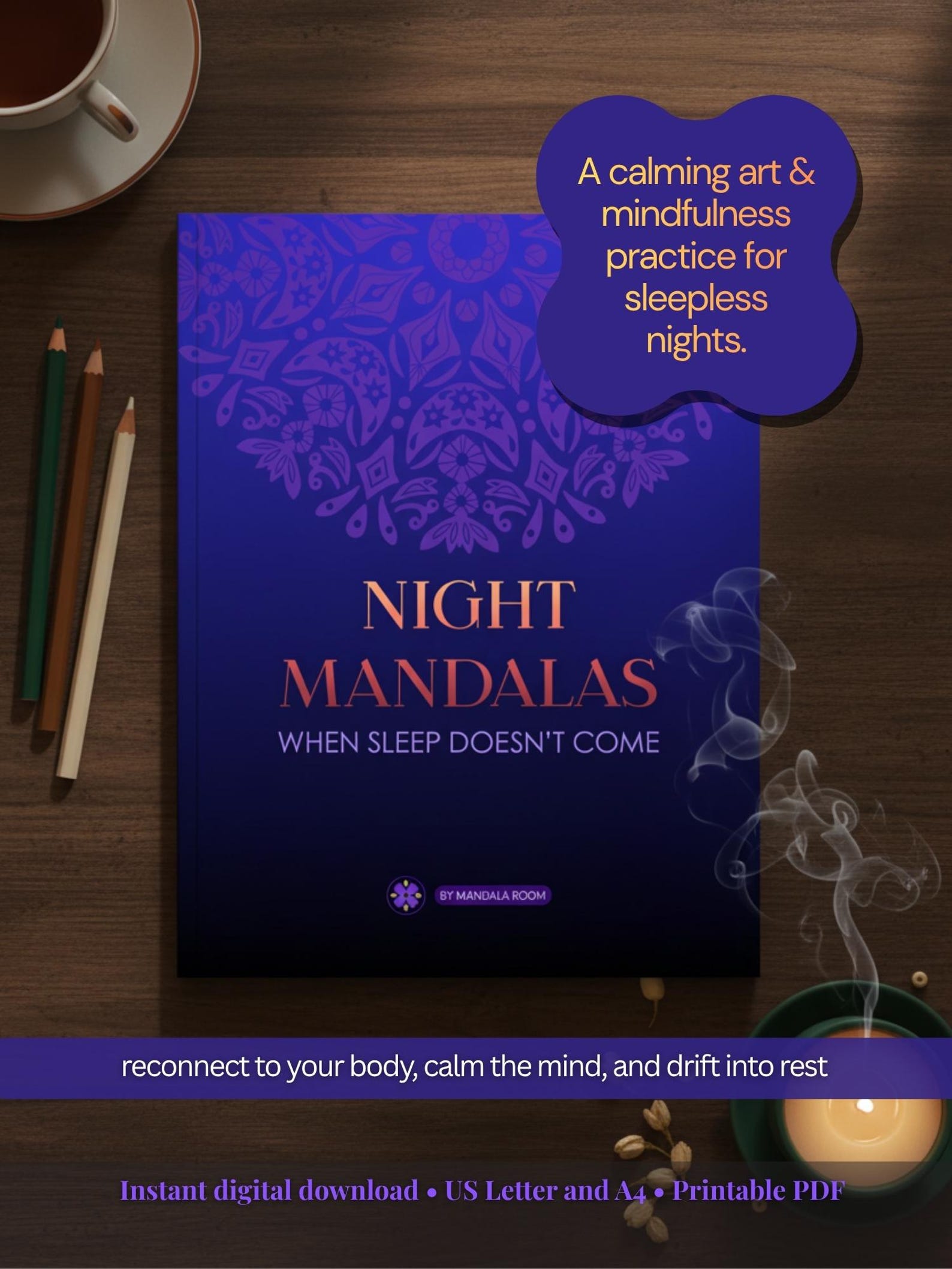 Night Mandalas Workbook | Printable Mindfulness Coloring Book for Calm ...