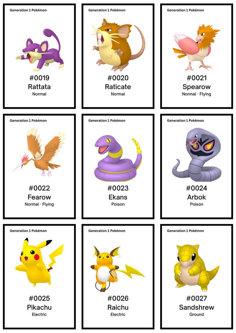 Printable Pokédex Binder Placeholders – Generation 1: Kanto (001–151 ...