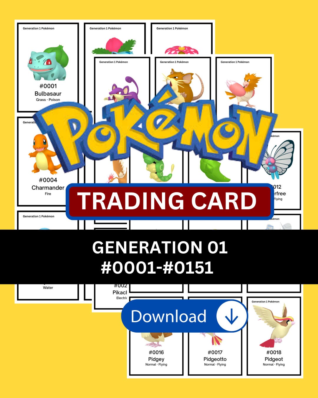 Printable Pokédex Binder Placeholders – Generation 1: Kanto (001–151 ...